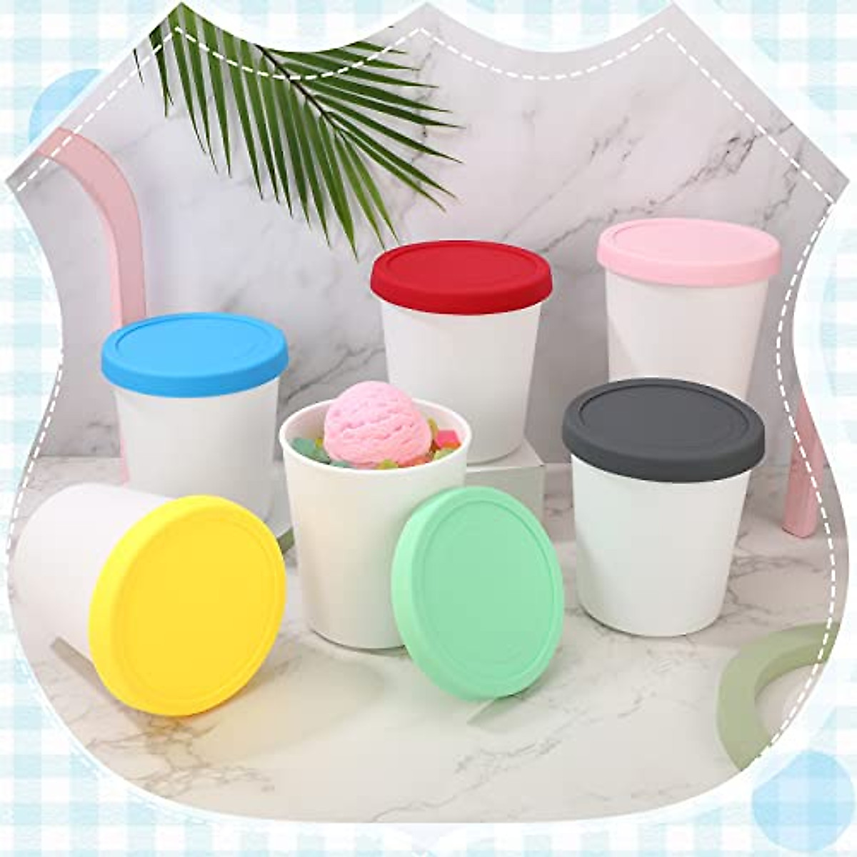 6 Pieces Ice Cream Containers for Homemade Ice Cream 1 Quart Reusable Ice Cream Storage Containers for Freezer with Silicone Lids Easy Stacking Large Ice Cream Tubs Storage for Frozen Yogurt Gelato