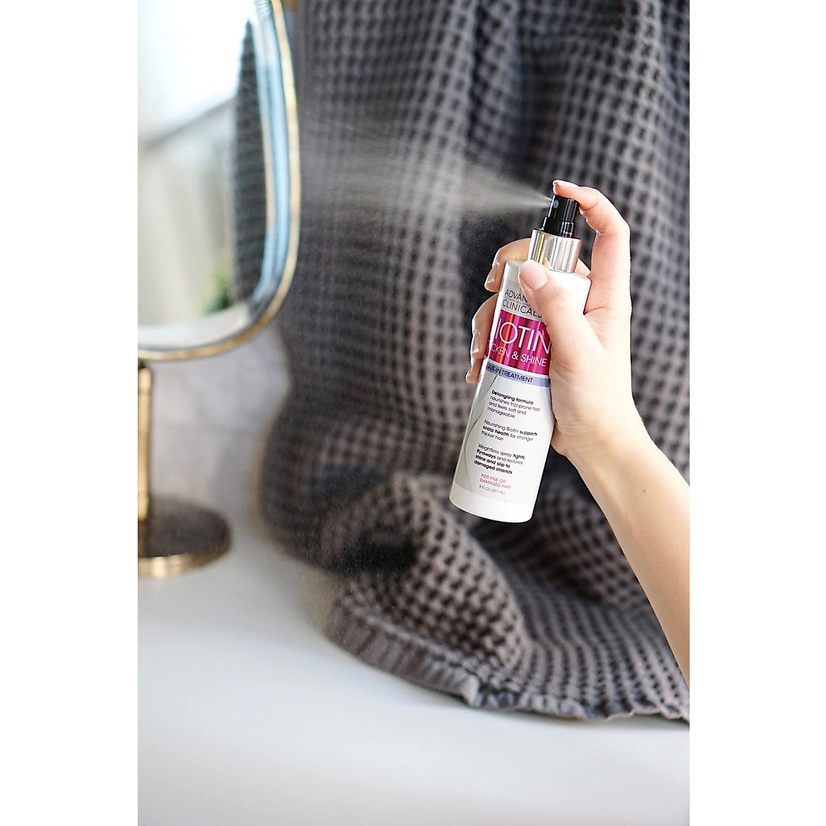 Advanced Clinicals Hair Spray Thicken & Shine Leave In Treatment, Nourishing Detangling Formula for Fine, Damaged, or Frizz Prone Hair, Supports Scalp Health for Strong Thick Hair, 8 Fl Oz