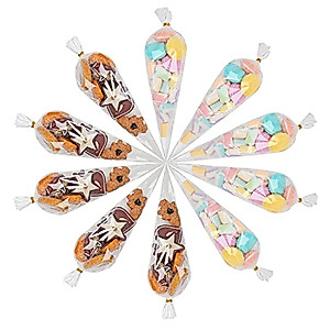 LOMIMOS 6X12in Clear Triangle Cellophane Bag,Cone Shaped Treat Cello Goody Bag with Twist Ties for Handmade Bakery Popcorn Cookie Dessert,100pcs