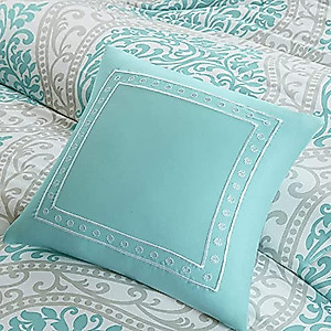 Intelligent Design Senna Comforter Set Twin/Twin XL Size - Aqua Blue/Gray, Damask – 4 Piece Bed Sets – All Season Ultra Soft Microfiber Teen Bedding - Great For Dorm Room and Girls Bedroom