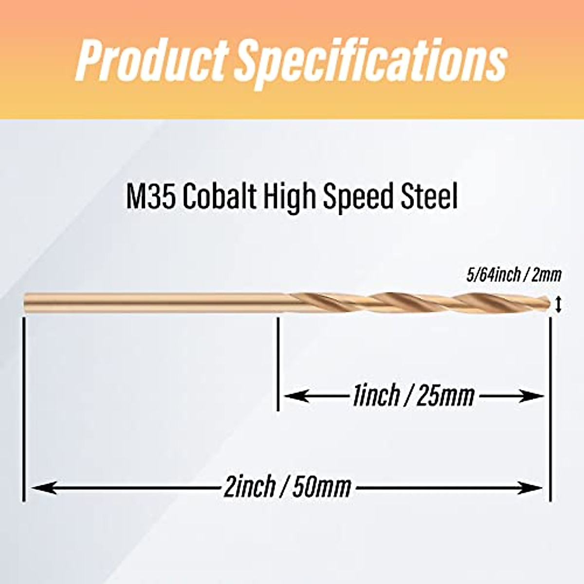 Qjaiune 5/64 Inch Cobalt Drill Bit Set, 20pcs M35 HSS Twist Drill Bit Set Titanium Coated Drill Bits, 135 Degree Split Point Jobber Drill Bits for Metal Hardened Steel Aluminum Cast Iron Wood Plastic