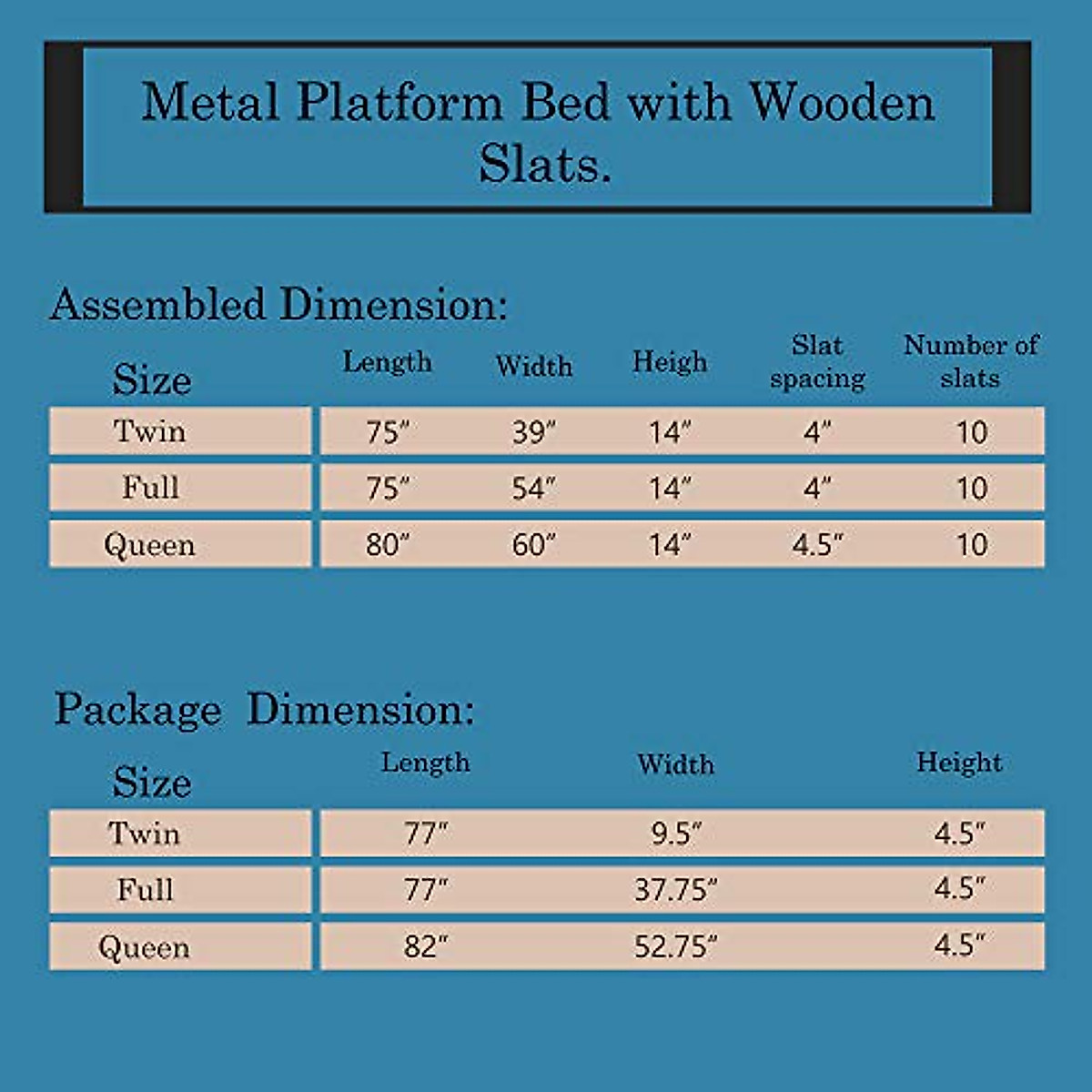 Nutan, 14 Inch Metal Platform Bed Frames with Wood Slat Support/No Box Spring Needed, Full, Black