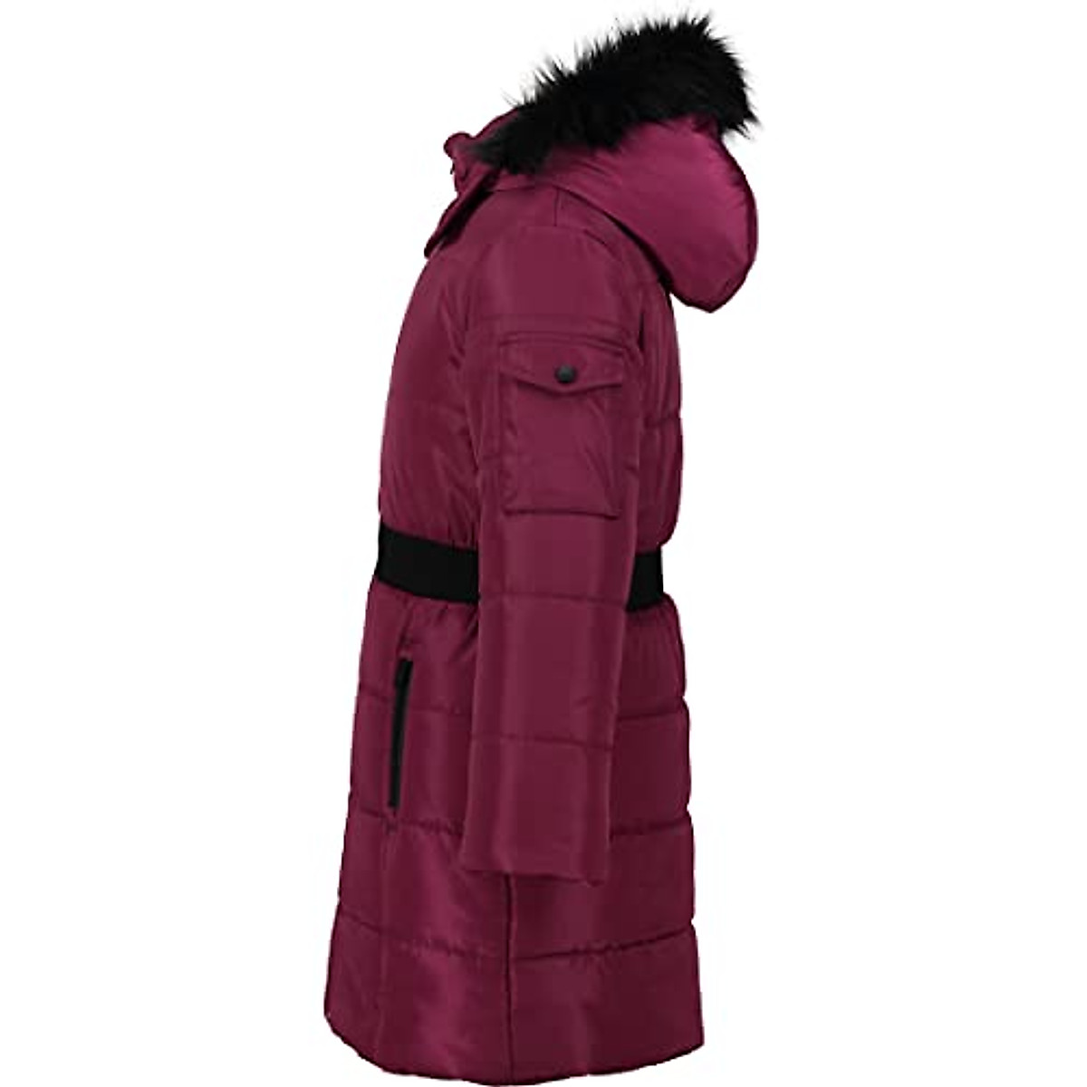 HUDSON Girls' Hooded Winter Puffer Jacket, Heavy Weight Coat with Full Length Zipper, Magenta/Long Length, 8-10