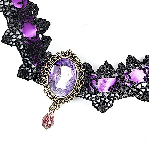 YERTTER Dainty Black Lace Crystal Choker Necklace Lace Gothic Choker for Women for Halloween Weeding Costume Party Prom Vampire Choker (Purple)