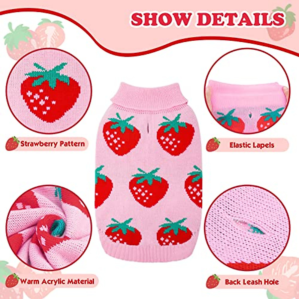 SCIROKKO Dog Sweaters for Small Dogs - Cute Girl Dog Clothes Knitwear Warm Puppy Winter Sweater, Pink Strawberry