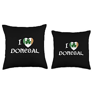 Irish Towns Cities Counties Home Town Nostalgia I Love Donegal Ireland Eire Flag Heart Shamrock Irish Throw Pillow, 18x18, Multicolor