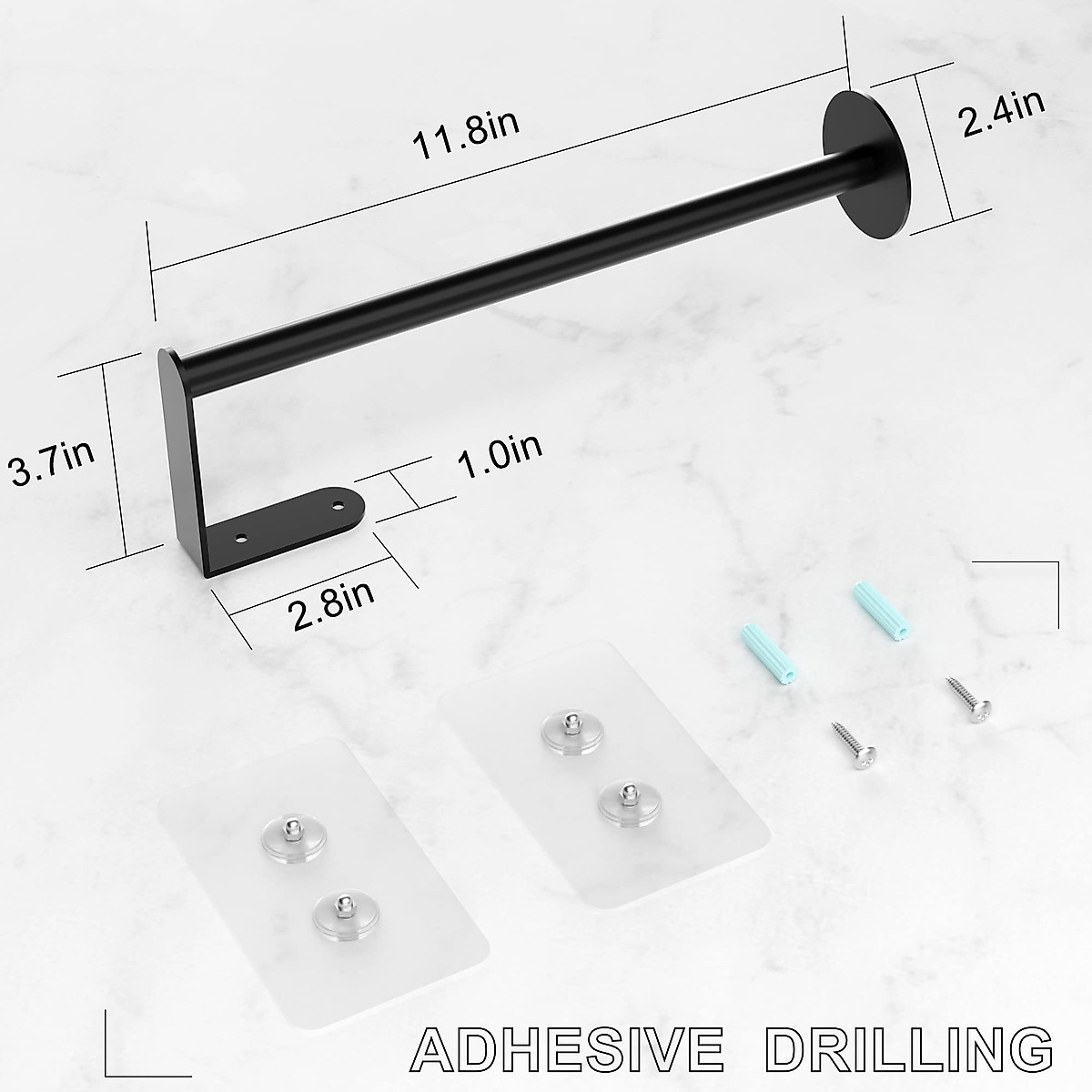 SUEH DESIGN Paper Towel Holder, Under Cabinet Paper Towel Holder Self Adhesive or Drilling Paper Towel Rack Wall Mounted Paper Towel Holder for Kitchen Bathroom