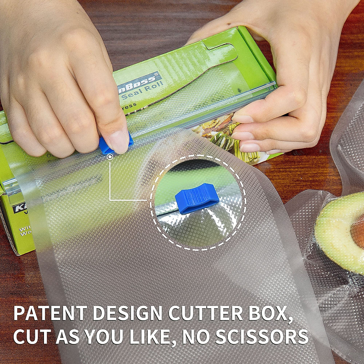 Vacuum Sealer Rolls Bag 100 Feet Total, 2 Pack 8"x50' and 11"x50' Food vacuum Saver Bag Rolls with Cutter Box,Sous Vide Roll Bag by KitchenBoss