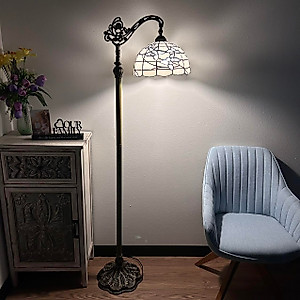 enjoy decor lamps Tiffany Floor Lamp White Stained Glass Flowers LED Bulb Included Gooseneck Adjustable Corner Standing Reading Light for Living Room Bedroom 20" W*12" D*63" H