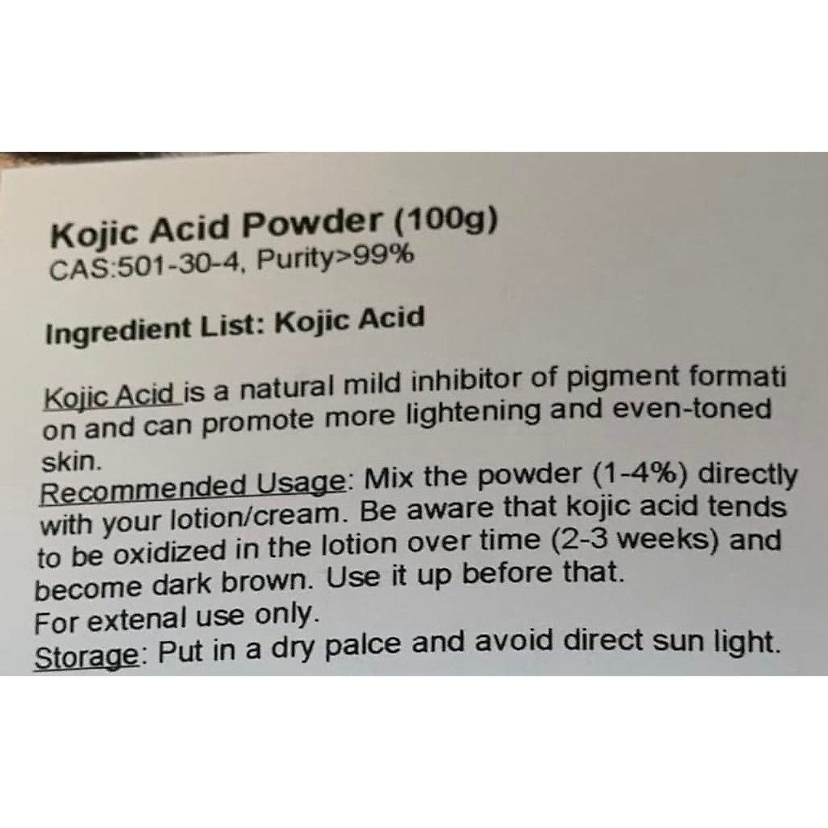 Kojic Acid Powder, Pure 99.5%, Natural, 100g, 3.6oz