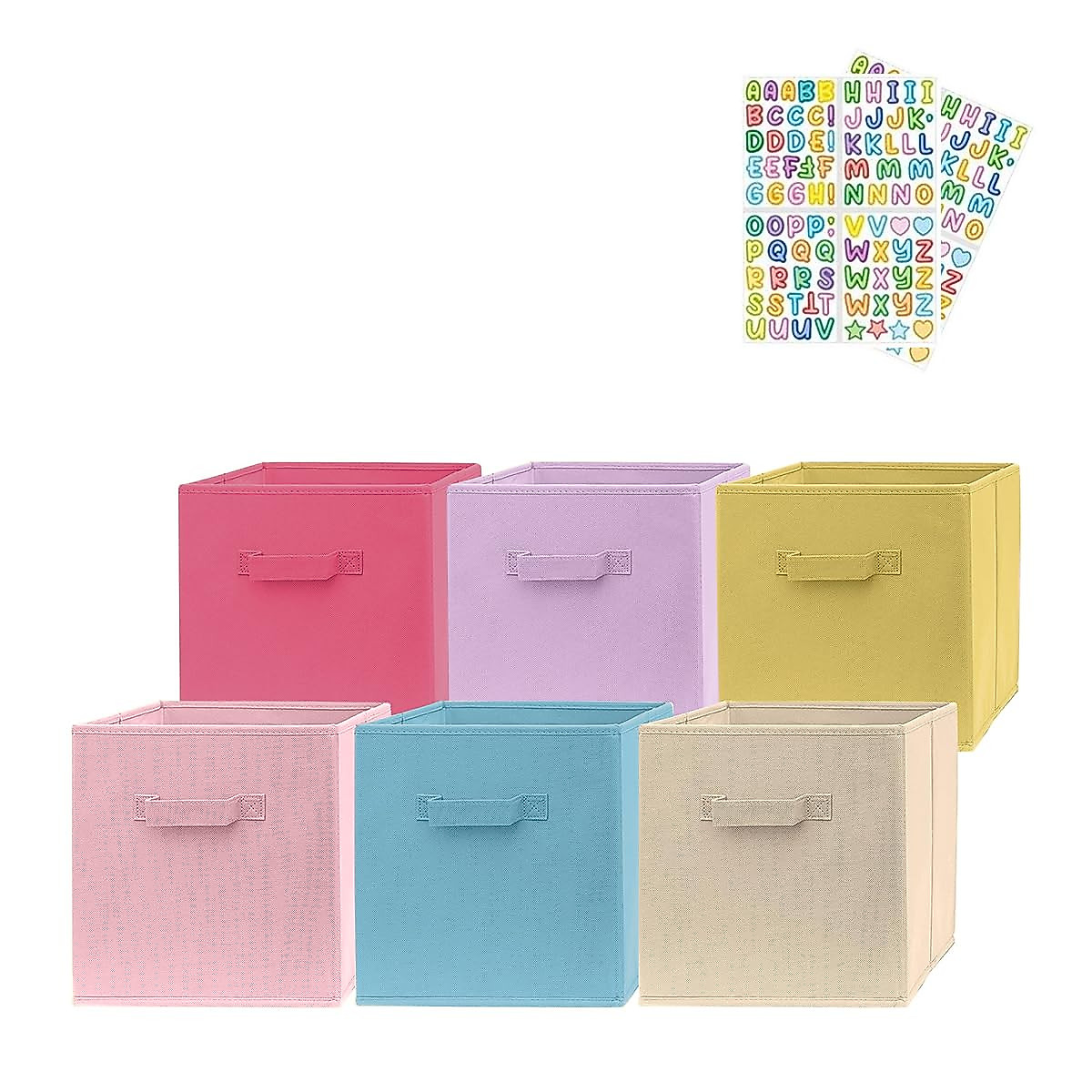 Largoda Storage Cubes,11.4 inch Cube Storage Bins (6 Pack) Storage Bins with Handles,Rectangle Storage Box,for clothes toys books and more,rainbow storage bins Includes 2 stickers