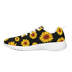 Pitovozu Sunflower Flower Watercolor Sneaker Women Athletic Shoes Personalited Running Shoes Comfortable Sports Sneaker