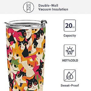 Retro Cartoon Cats Colorful Stainless Steel bottle with straw with Straw Lid travel coffee mug spill proof for Water, Iced Tea or Coffee modern coffee tumbler 20 OZ