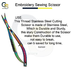 Embroidery Sewing Scissor - Titanium Spring Action Scissor 4.5" - German Grade Stainless Steel, Curved Tip, Snips, Thread Scissor - G.S Online Store