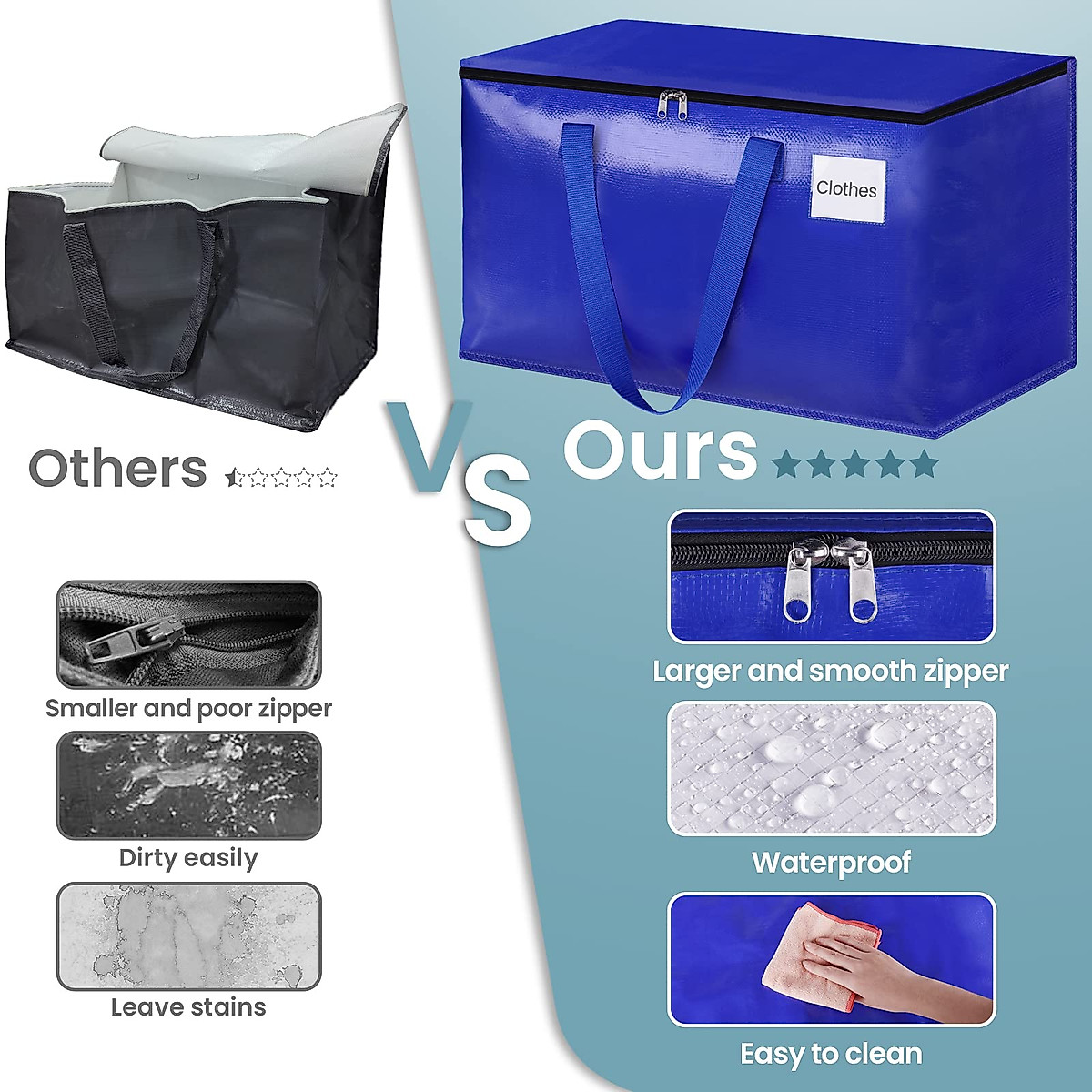 HomeHacks Moving Bags, 8-Pack Heavy Duty with Strong Zippers and Handles Collapsible Moving Supplies, Storage Totes for Packing & Moving Storing 93L (Blue)