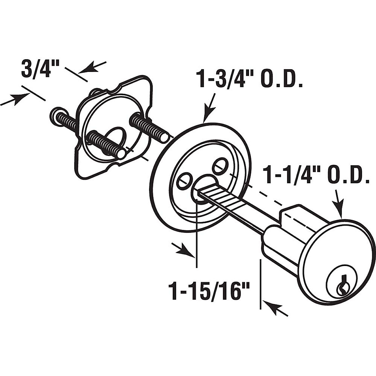 Prime-Line U 9965 Rim Cylinder Lock, 3/4 In. Hole Center, Diecast, Brass Plated, Kwikset (Single Pack)