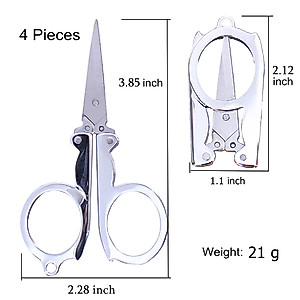 Folding Scissors,Portable Mini Travel Trip Scissors,Safety Foldable Small Scissors,Crafting Scissors,Stainless Steel Telescopic Cutter Used for Home Office,School, Camping 4 Pack