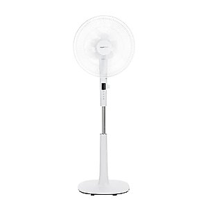 Amazon Basics 16-Inch 12-Speed Pedestal Floor Fan, Standing Fan for Home, with Oscillating Dual Blades, Remote Control, Ultra Quiet and Energy-Efficient DC Motor, Timer, Tilted Head, White
