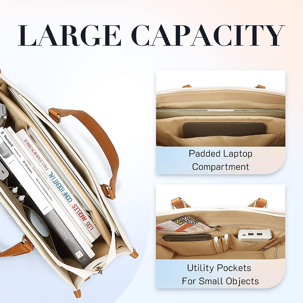 Missnine Tote Bag Canvas Laptop Bag for Women 15.6 inch Casual Work Bags with Clutch Purse Computer Shoulder Bag 2 PCS Set for Travel, Office, College