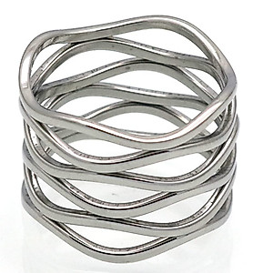 Jude Jewelers Stainless Steel Braide Wave Wrap Style Statement Promise Anniversary Ring (Silver, 8)