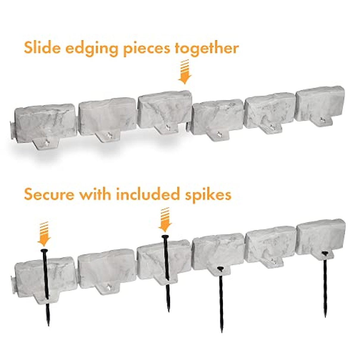 EasyFlex No-Dig Landscape Edging with Anchoring Spikes, 2.7 in. Tall Decorative Stone-Look Garden Border, 15 Foot Kit, Light Gray (3602G-15C-6)