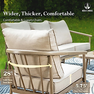 HERA'S HOUSE Patio Furniture Set, 2 x Cushioned Leg Chair, 3-Seat Sofa with Wood Grain Coffee Table, 5 Seats Luxury Windsor Style All Weahter Outdoor Sofa Conversation Set for Deck Lawn Backyard