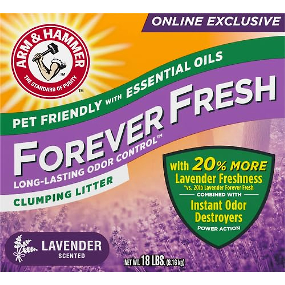 Arm & Hammer Forever Fresh Clumping Cat Litter Lavender, MultiCat 18lb With 20% More Lavender Freshness, Pet Friendly With Essential Oils
