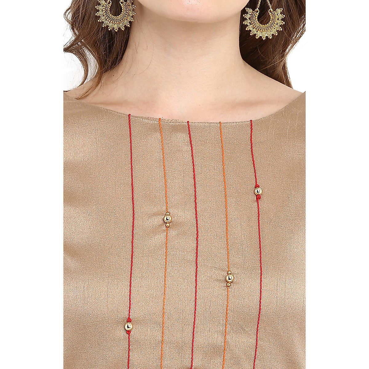 Janasya Indian Women's Tunic Tops Poly Silk Kurti for Women(JNE2305-KR-533-M) Brown