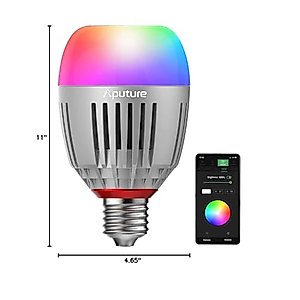 Aputure Accent B7C Smart Led Light Bulbs 7W RGBWW,TLCI 96+ CRI 95+ 2,000K-10,000K Adjustable 0-100% Stepless Dimming CCT/HSI/FX Mode App Control Built-in Battery/AC Power via E26/E27 Socket
