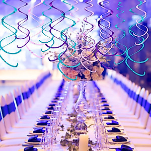 36PCS Hanging Swirls Decorations, Plastic Foil Party Ceiling Streamers Dual Spirls Ceiling Hanging Decors for Birthday, Wedding, Baby Shower Frozen Girls Party Supplies(Purple+Pink+Blue)