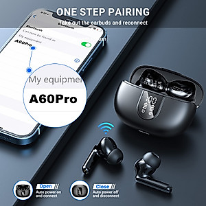 Wireless Earbuds, 2023 Wireless Headphones HiFi Stereo Earphones with 4 ENC Noise Canceling Mic, 42Hs Playtime In Ear Earbud, Bluetooth 5.3 Sport Earphones with LED Power Display for Android iOS Black