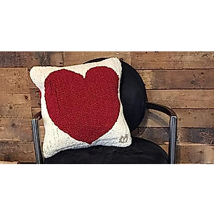 Chandler 4 Corners Artist-Designed Red Heart Hand-Hooked Wool Decorative Throw Pillow (14” x 14”) Valentine's Day Pillow for Couches & Beds - Low Maintenance - Pillow for Anniversary & Weddings