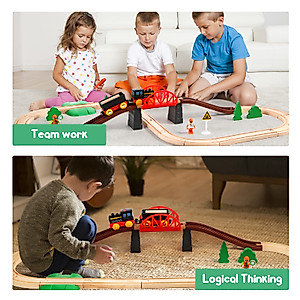 Asweets Wooden Train Set for Toddler,40 Piece with Train Track Electric Operated Fits Thomas,Brio,Melissa and Doug Magnet Battery Train Toy for 3 4 5 Years Old Boys