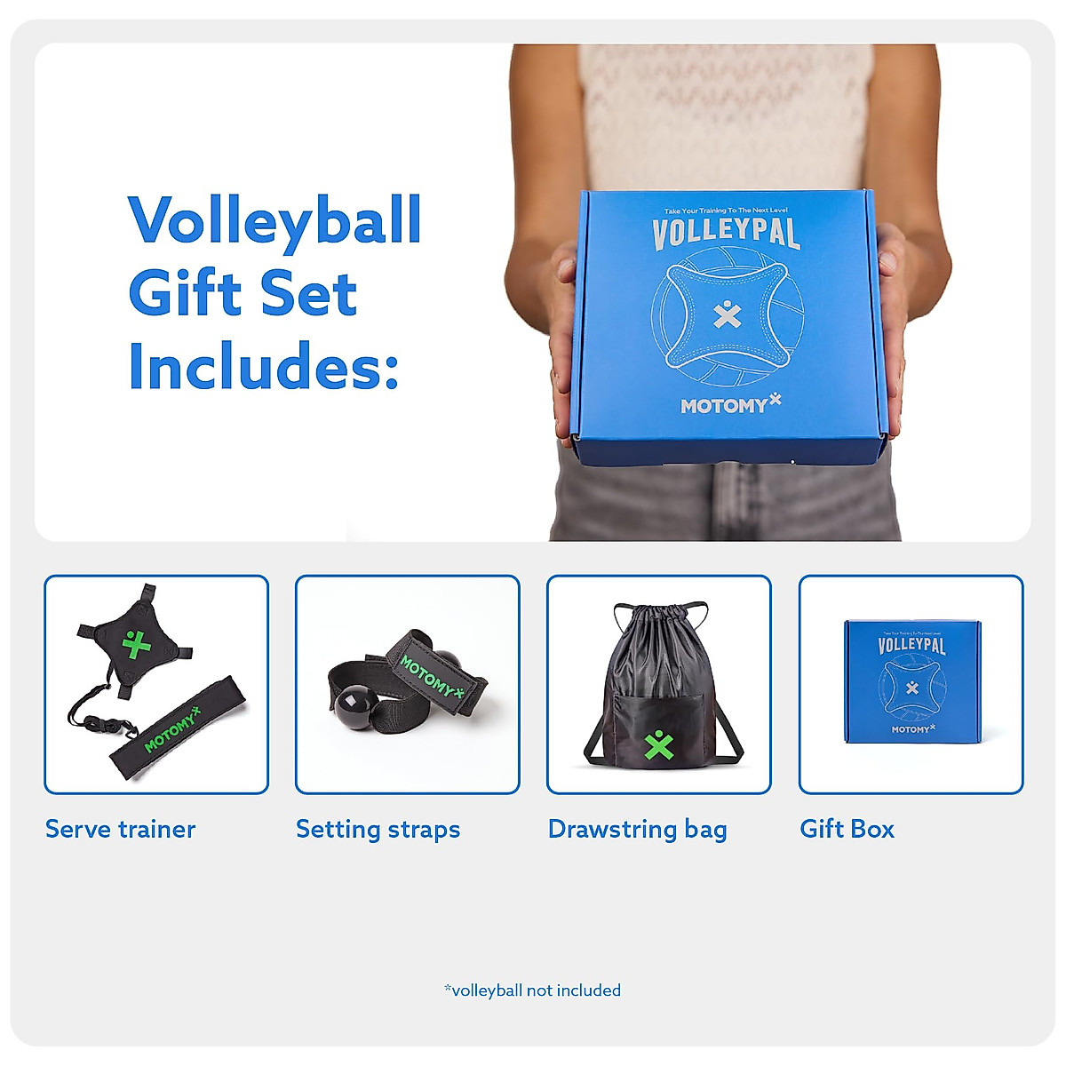 MOTOMY Volleyball Training Equipment Aid 'Volleypal' – Solo Volleyball Equipment for Practicing Serve, Spike, Set & Pass; Volleyball Practice Equipment Gift for Beginners & Experts (Volleypal Pro)