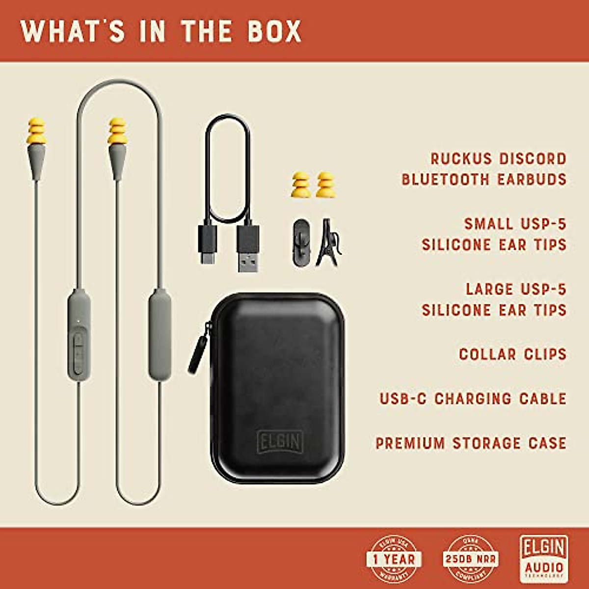 Elgin Ruckus Discord Bluetooth Earplug Earbuds | OSHA Compliant Wireless Noise Reduction in-Ear Headphones : Isolating Ear Plug Earphones