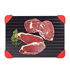 Defrosting Tray for Frozen Meat Claw Food | 14" x 8" Large Rapid Thawing Tray | Natural Fast and Magic Defroster Board | Rubber on Corners | Miracle Quick Defroster Plate | Lock Nutrition | Black