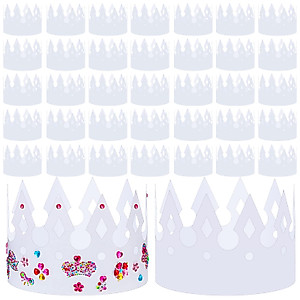 200 Pcs White Paper Crowns DIY Birthday Party Crowns for Kids, Birthday Party Hats Decorations Baby Shower Party Supplies (Classic Style)