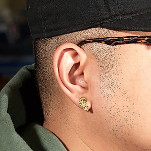 LoveBling 10K Yellow Gold Nugget Earrings (0.64" x 0.39")