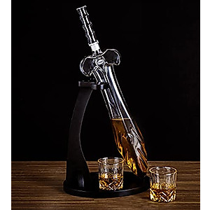 LUJII Heroic Sword Whiskey Decanter Set for Real Men, Hand Blown Liquor Dispenser with 2 Glasses & Wooden Tray, Alcohol Holder for Bourbon, Scotch or Brandy, Gift for Dad, Husband or Boyfriend, 850ml