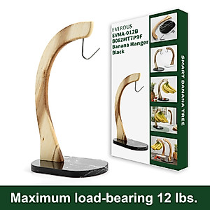 everous Banana Hanger Marble Base,Modern Banana Holder Tree Stand with Hook for Home or Bar (Black)