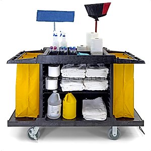 Hotel Cart Housekeeping Room Service Cart H 39" x L 60" X W 21" (Black)