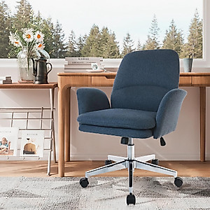 Novigo Set of 2 Accent Swivel Rolling Chair Adjustable Height Mid Back Dining Room Desk Chair with Upholstered Armrests Comfy Back Support Vanity Chair for Office Bedroom,Blue