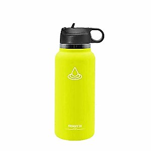 Frenchy EU Water Bottle - 32 OZ, Straw lid, Stainless Steel, Vacuum Insulated, Wide Mouth, Leak Proof, Reusable, Ecologique (Sunny)