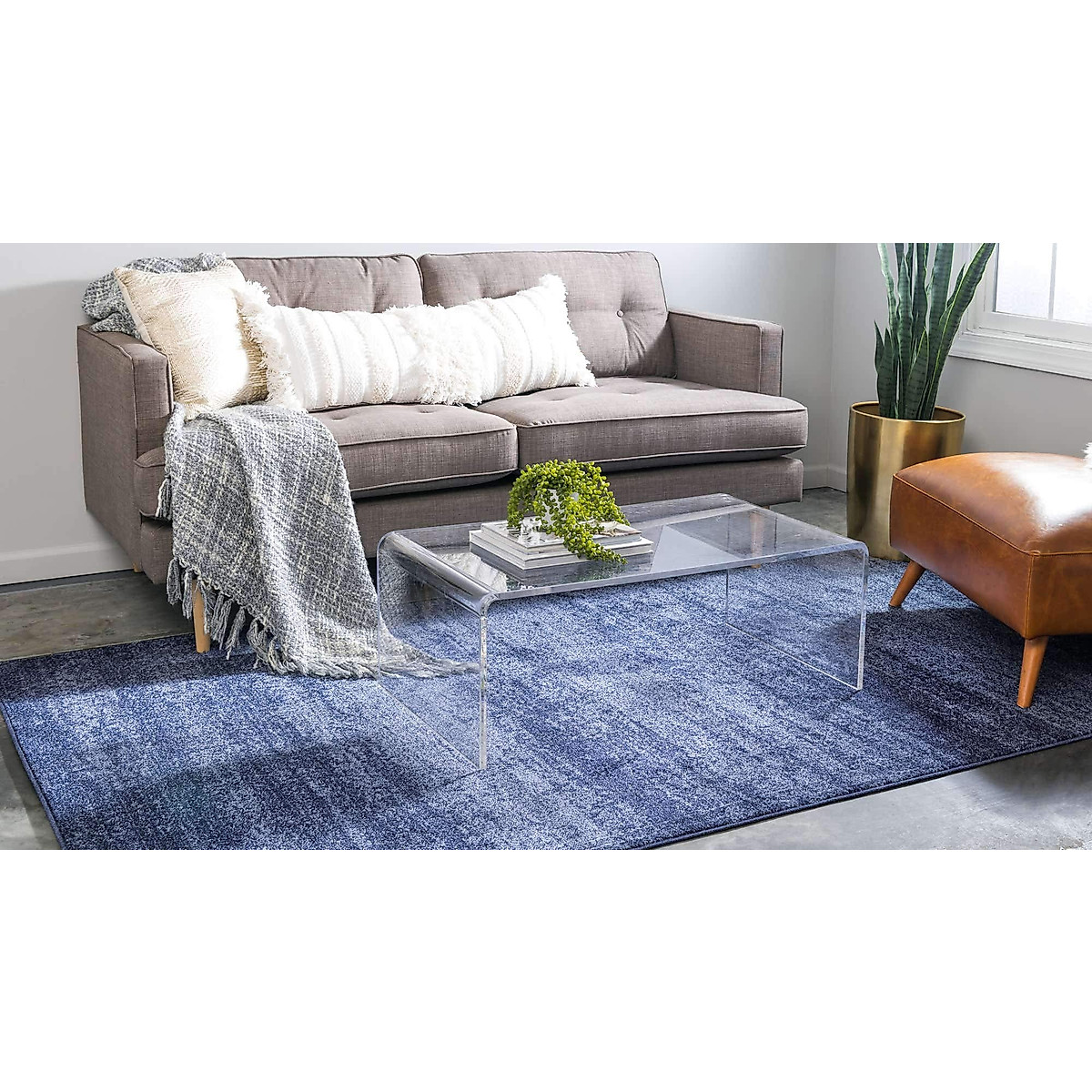 Unique Loom Del Mar Collection Area Rug - Lucille (9'x 12' Rectangle, Navy Blue/ Ivory)