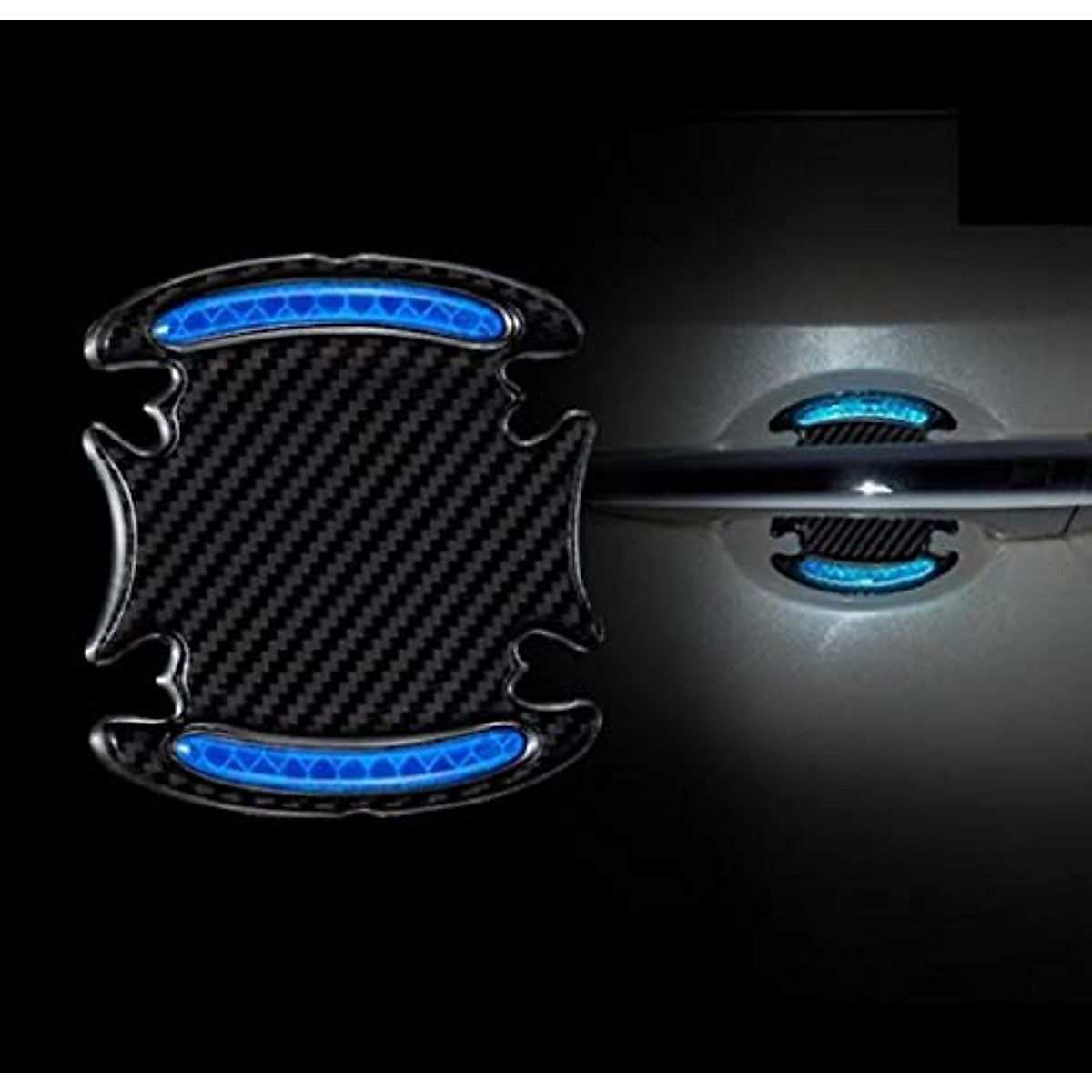 TRUE LINE Automotive Carbon Fiber Inner Door Handle Scratch Protector Reflective Warning Marker Trim Molding 4PC (Red)