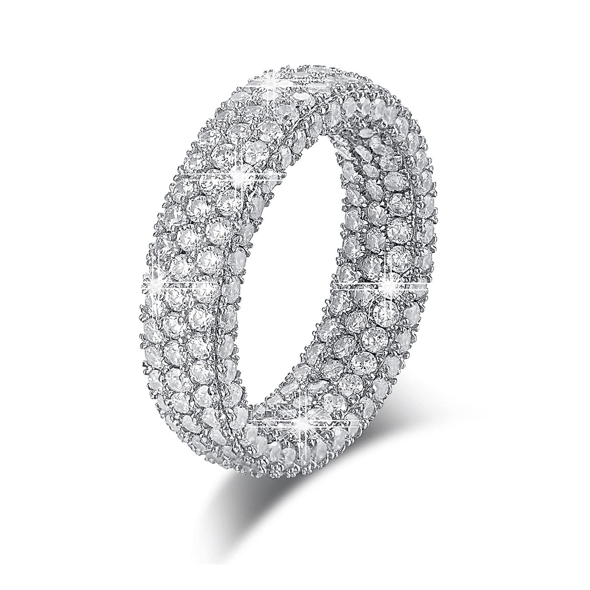 PHENGEL Solid 925 Sterling Silver Ring 5A+ cubic zirconia Hip hop rings, Delicate Rings for Women Men,Width:6MM/12MM (6, 6)