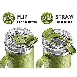 Meoky 20oz Insulated Coffee Mug with Lid and Handle, 100% Leak Proof Stainless Steel Coffee Cup with Tritan Lid, Double Wall Vacuum Coffee Tumbler with Handle (Forest)