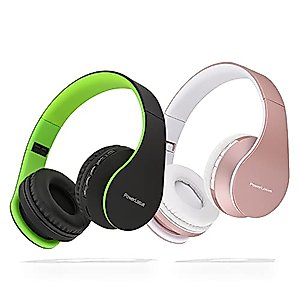 PowerLocus Rose Gold Bluetooth Headphones with Black/Green Bluetooth Headphones