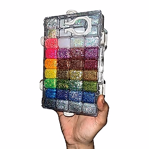 Slayisha 36 color Chunky, fine and flaky glitter mix case body/face/eyes/hair multipurpose holographic iridescent color shifting metallic high shine uv reactive gels vault