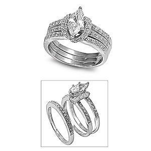 CloseoutWarehouse Set of 3 Marquise Center Engagement/Wedding Cubic Zirconia Ring Sterling Silver 925 (14)